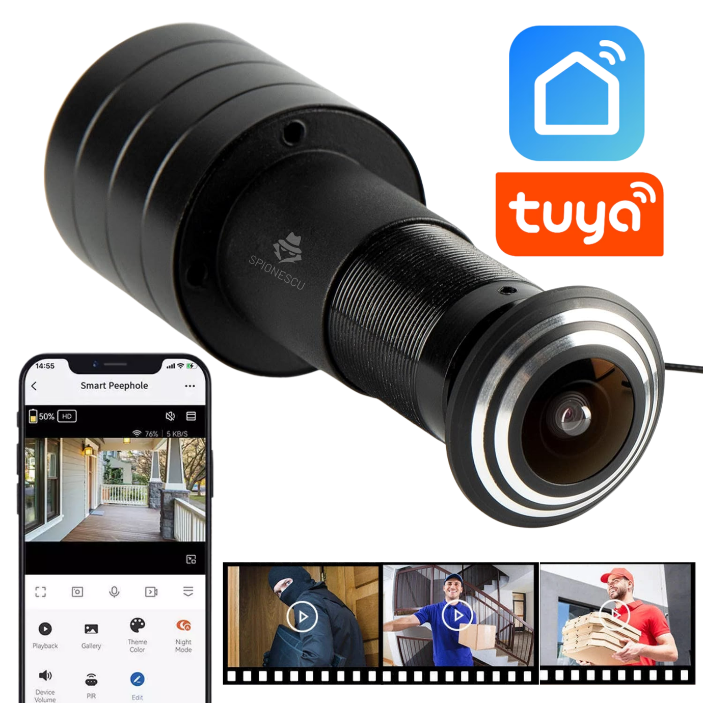 Vizor usa cu camera video WiFi, inregistrare Full HD, unghi 140 ...