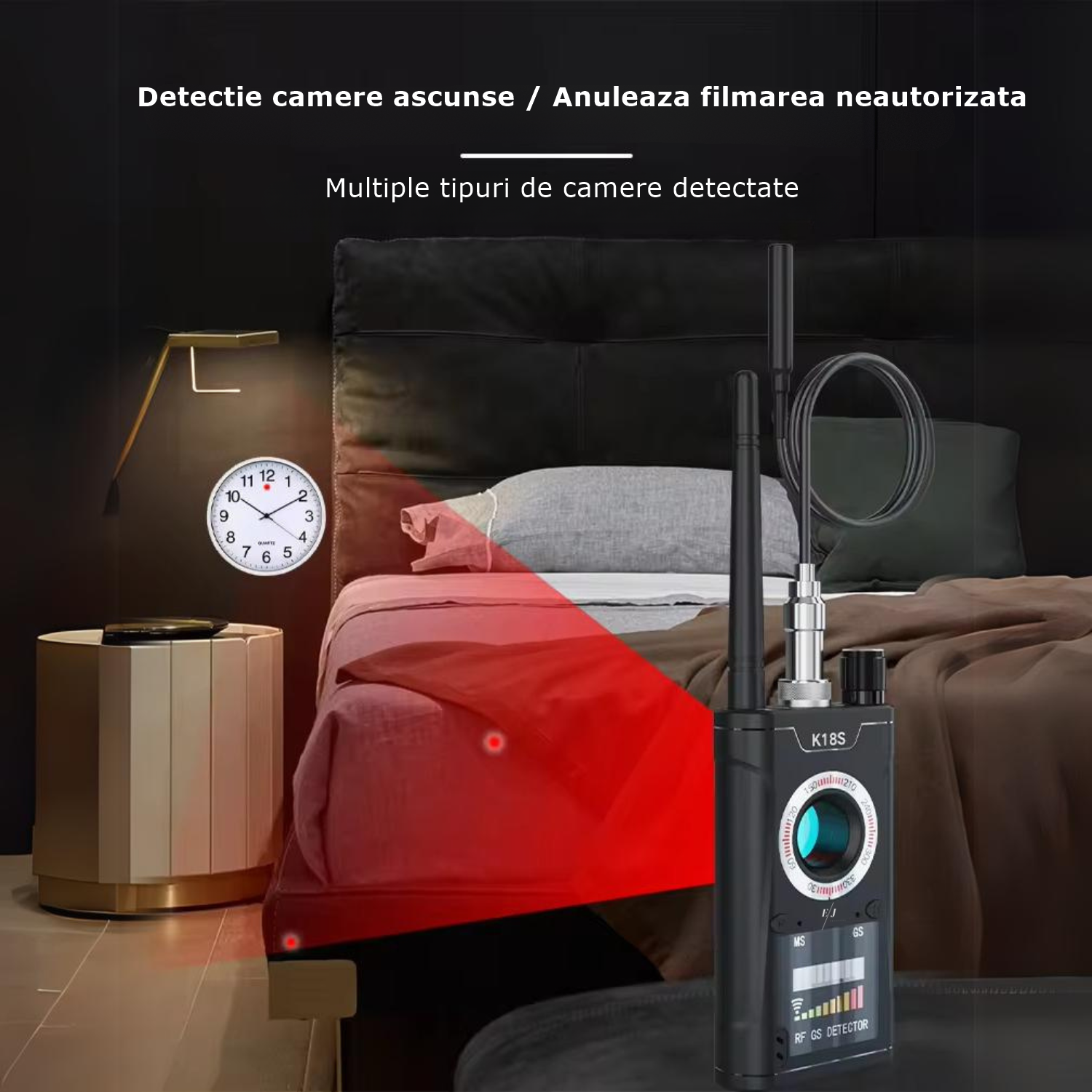 Detector dispozitive spionaj, K18S, camere ascunse, microfoane, GPS, a